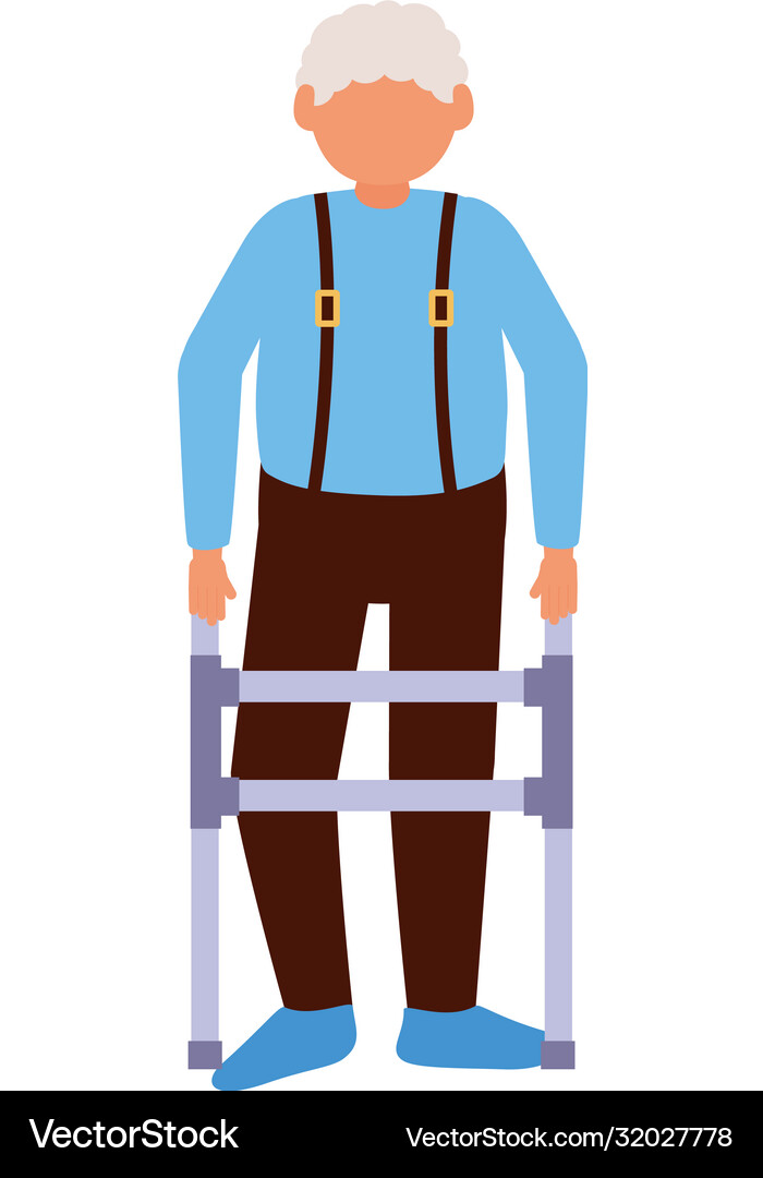 Grandfather avatar old man with walker Royalty Free Vector