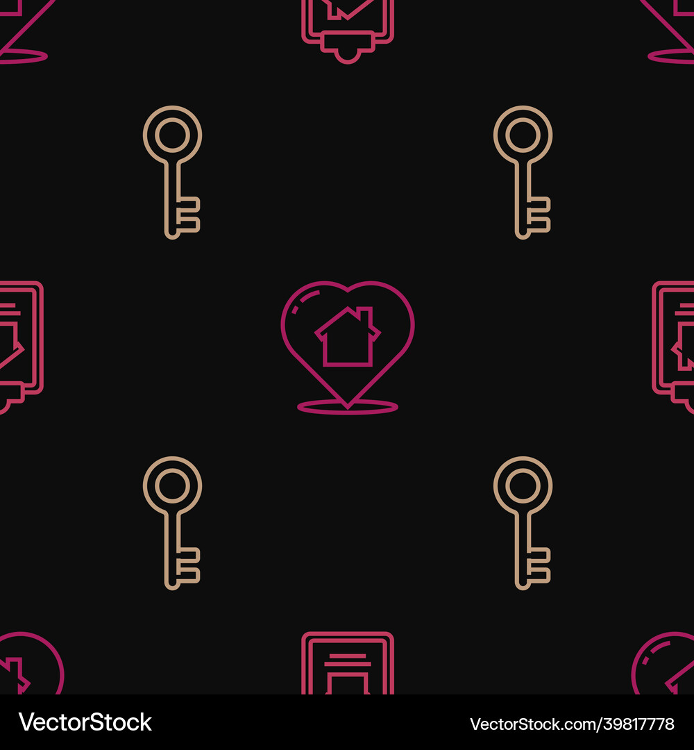 Set line house contract key and with heart shape Vector Image