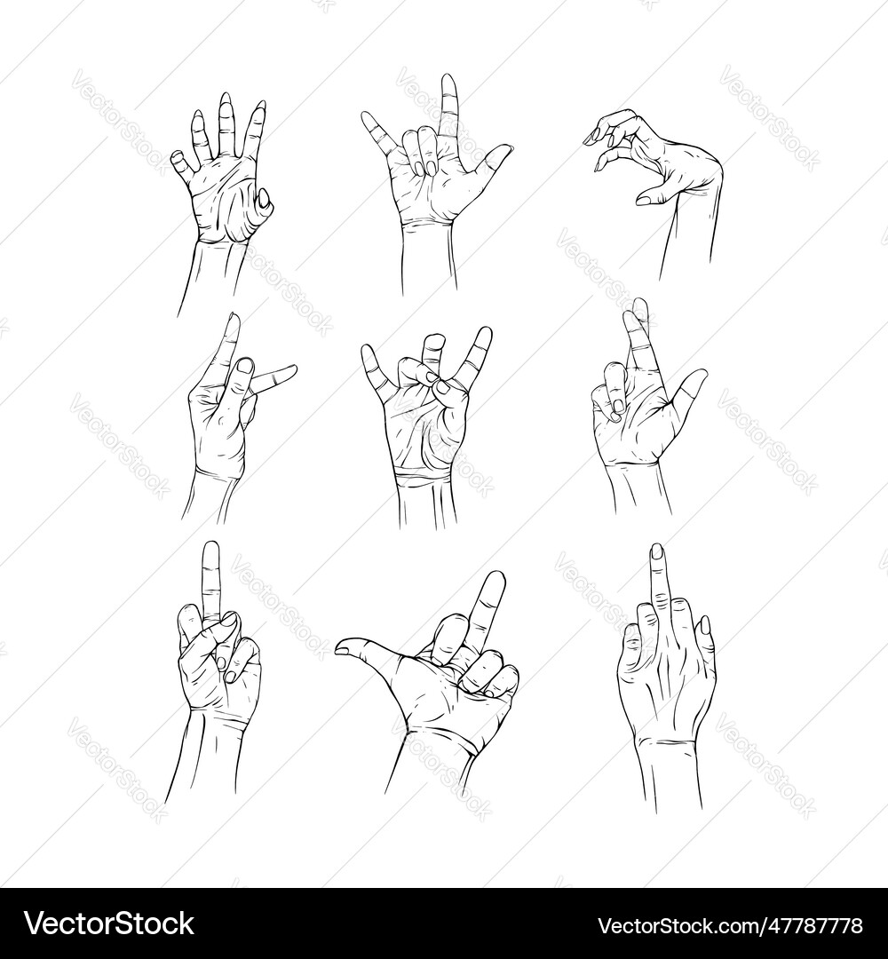 Set metal good luck hand collection drawn Vector Image