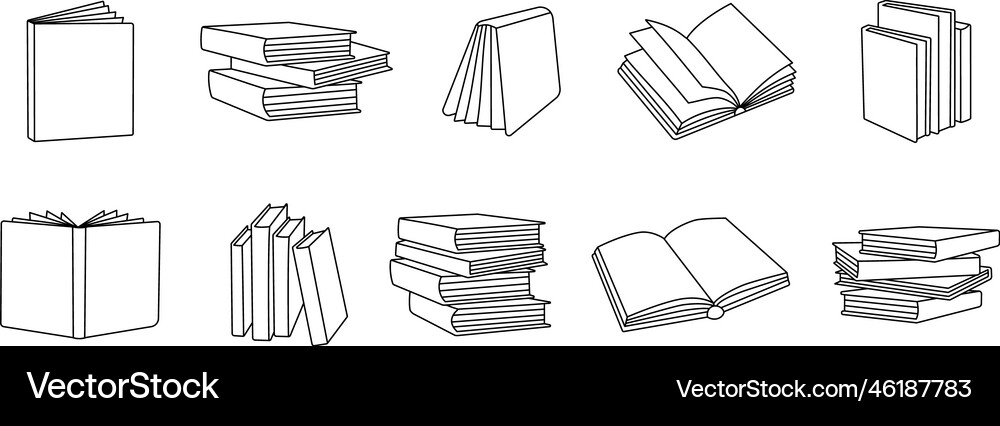 Books outline sketch set bookstore library line Vector Image