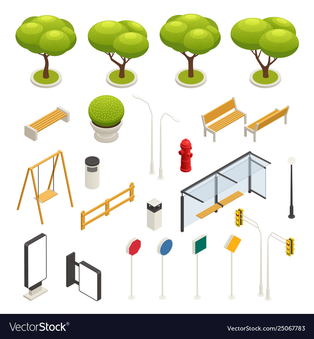 City map elements constructor isometric icon set Vector Image