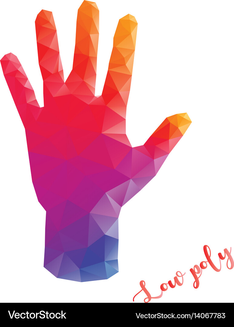 Colorful hand in low poly style with lettering Vector Image