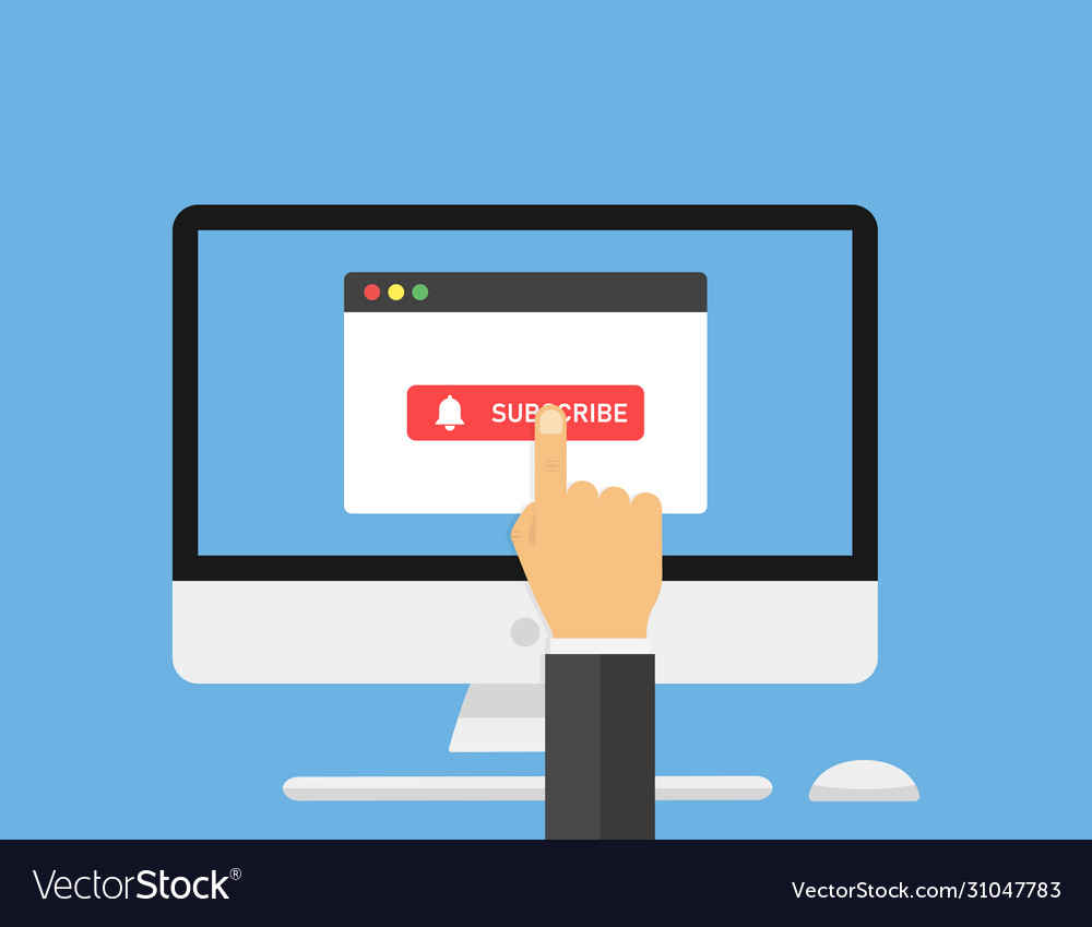 Computer with browser window with button Vector Image