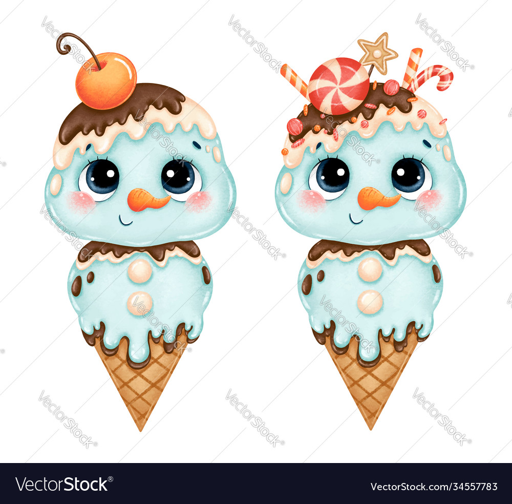 Cute cartoon christmas ice cream snowman Vector Image