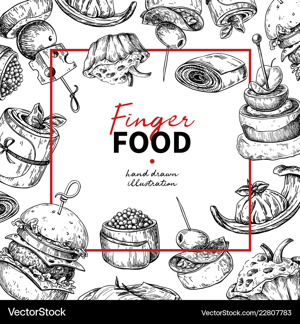 Finger food frame drawing catering service Vector Image