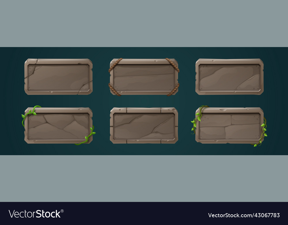 Game stone buttons rectangular ui level frames Vector Image