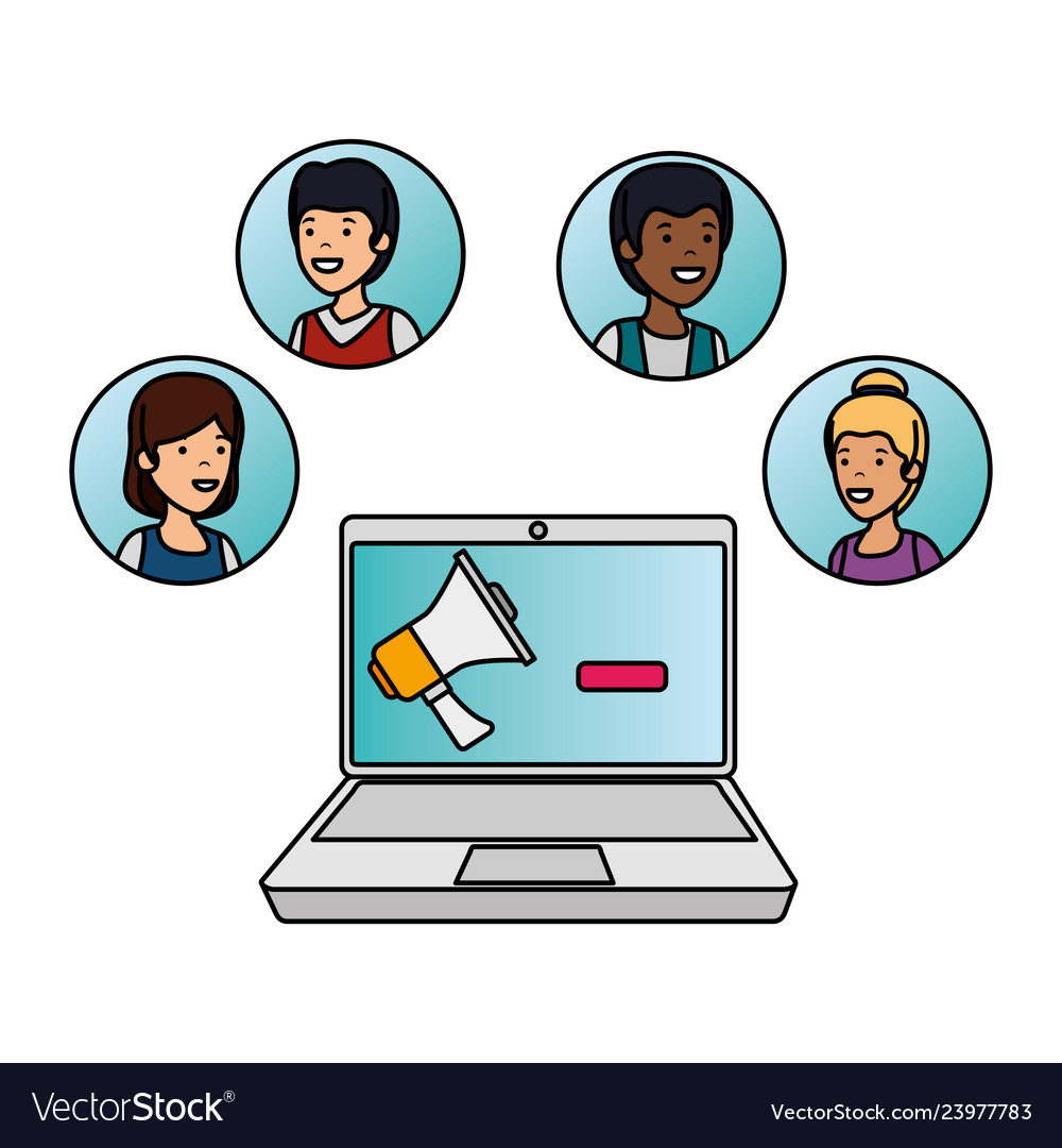 Group of people with laptop Royalty Free Vector Image