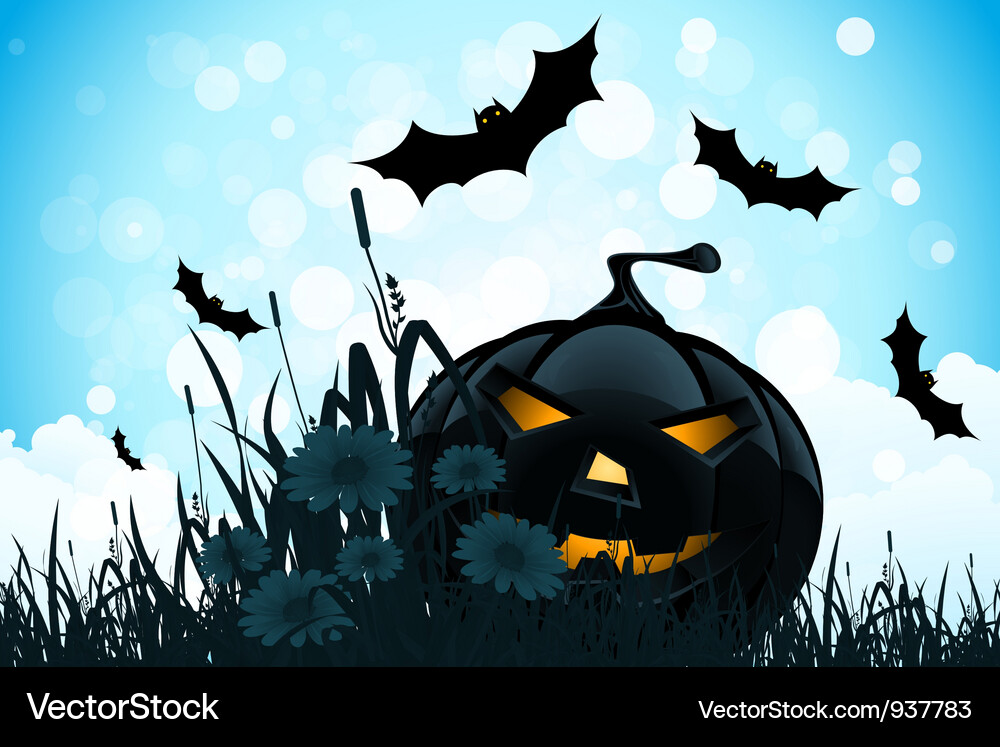 Halloween background with flowers and pumpkin Vector Image