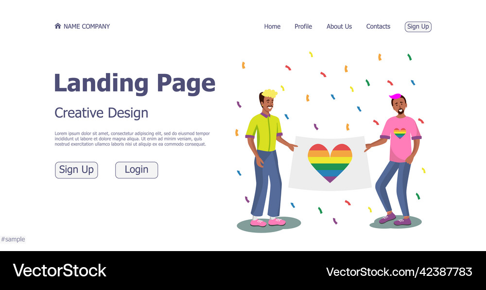 Lgbt community website landing page design Vector Image
