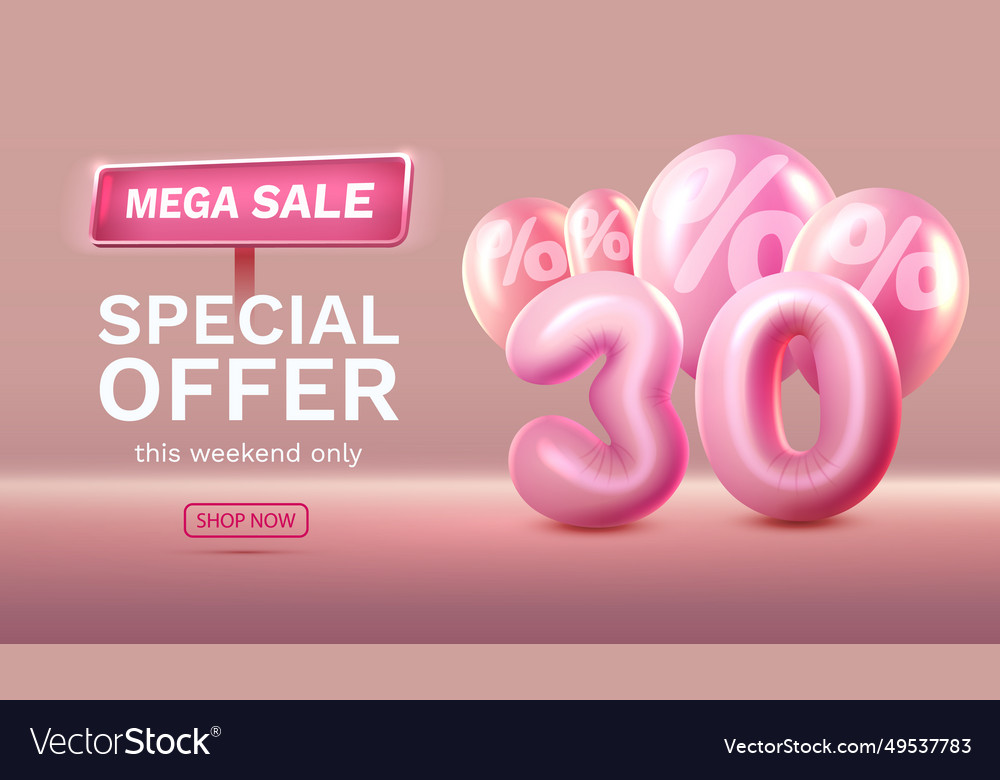 Mega sale special offer 30 off banner sign Vector Image