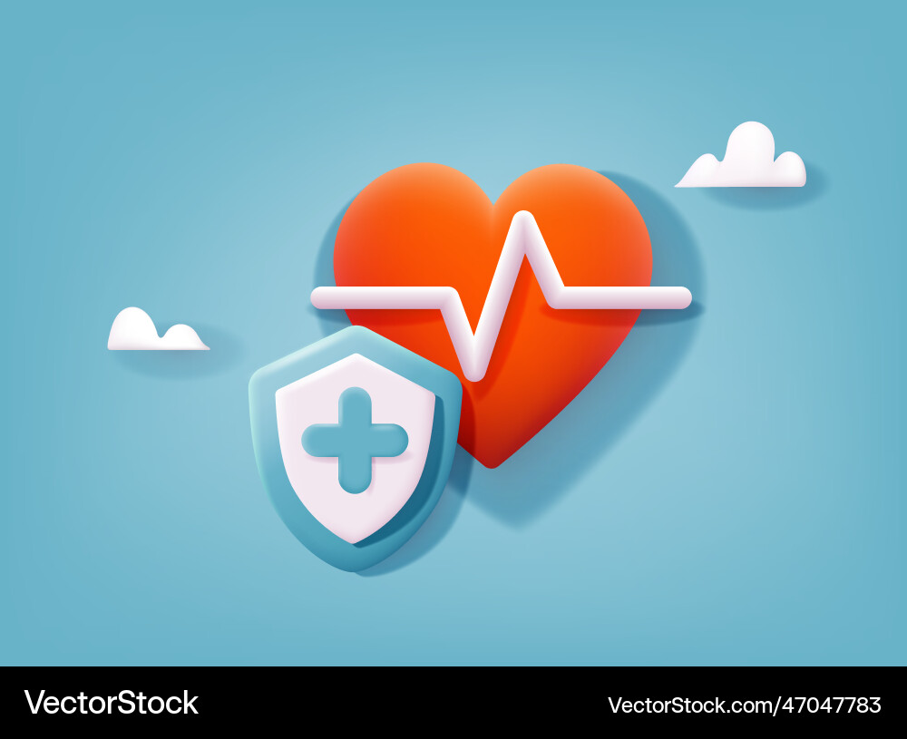 Red heart with white pulse line on white Vector Image