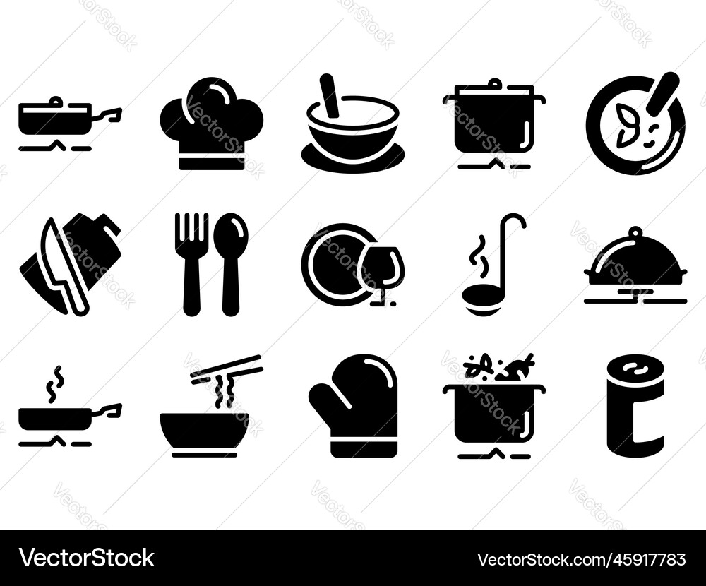 Simple icons flat on a theme dishes for cooking Vector Image