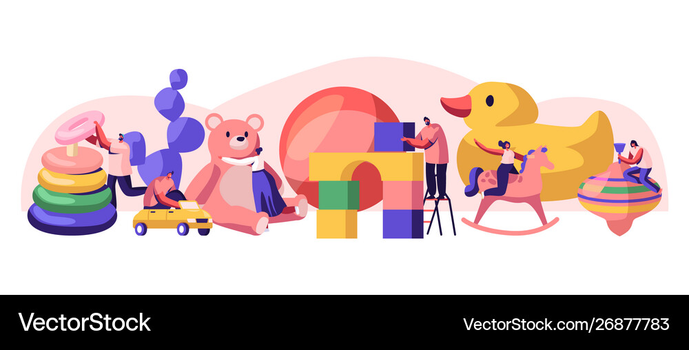 Tiny male and female characters playing with huge Vector Image