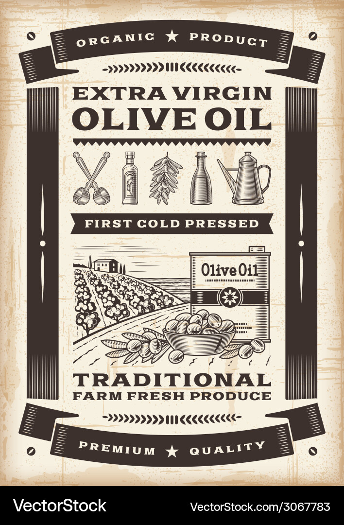 Vintage olive oil poster Royalty Free Vector Image