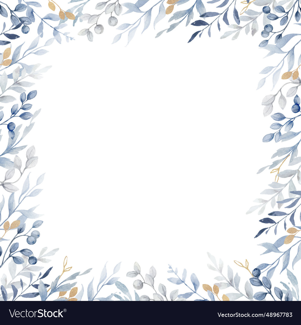 Watercolor dusty blue square floral border frame Vector Image Watercolor dusty blue square floral border frame Vector Image