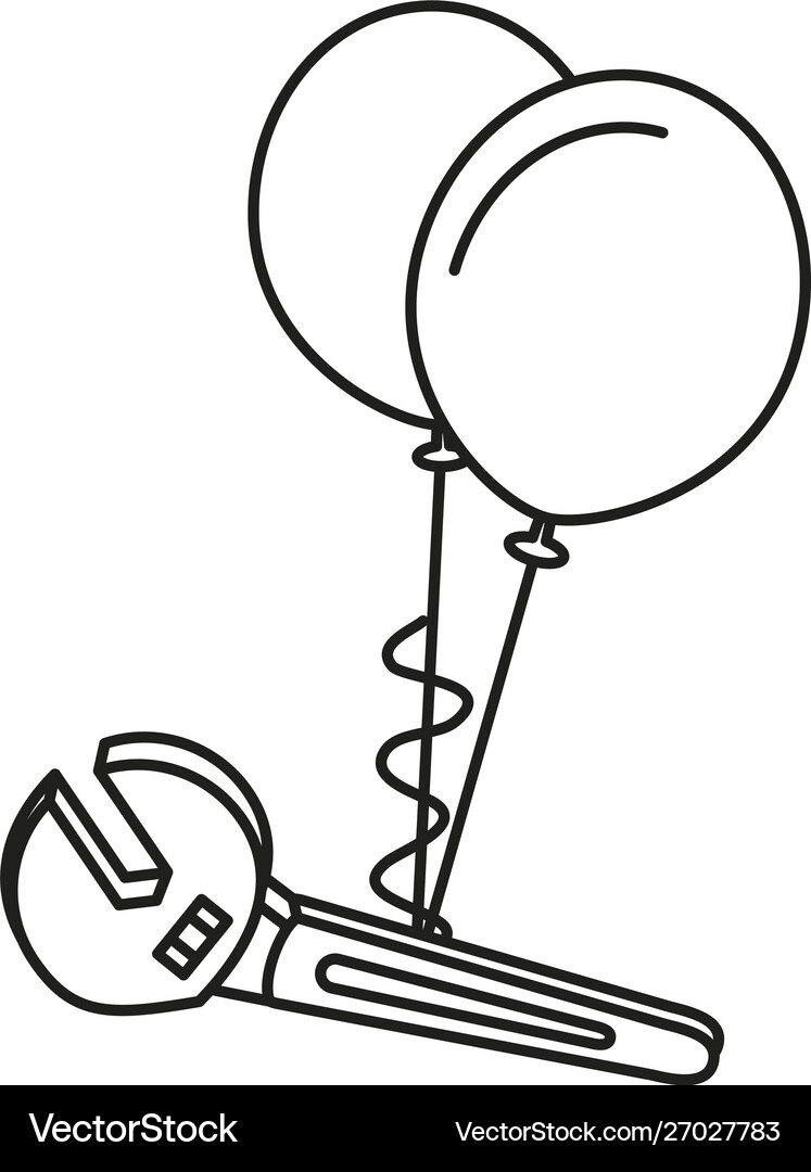 Wrench key tool with balloons helium Royalty Free Vector
