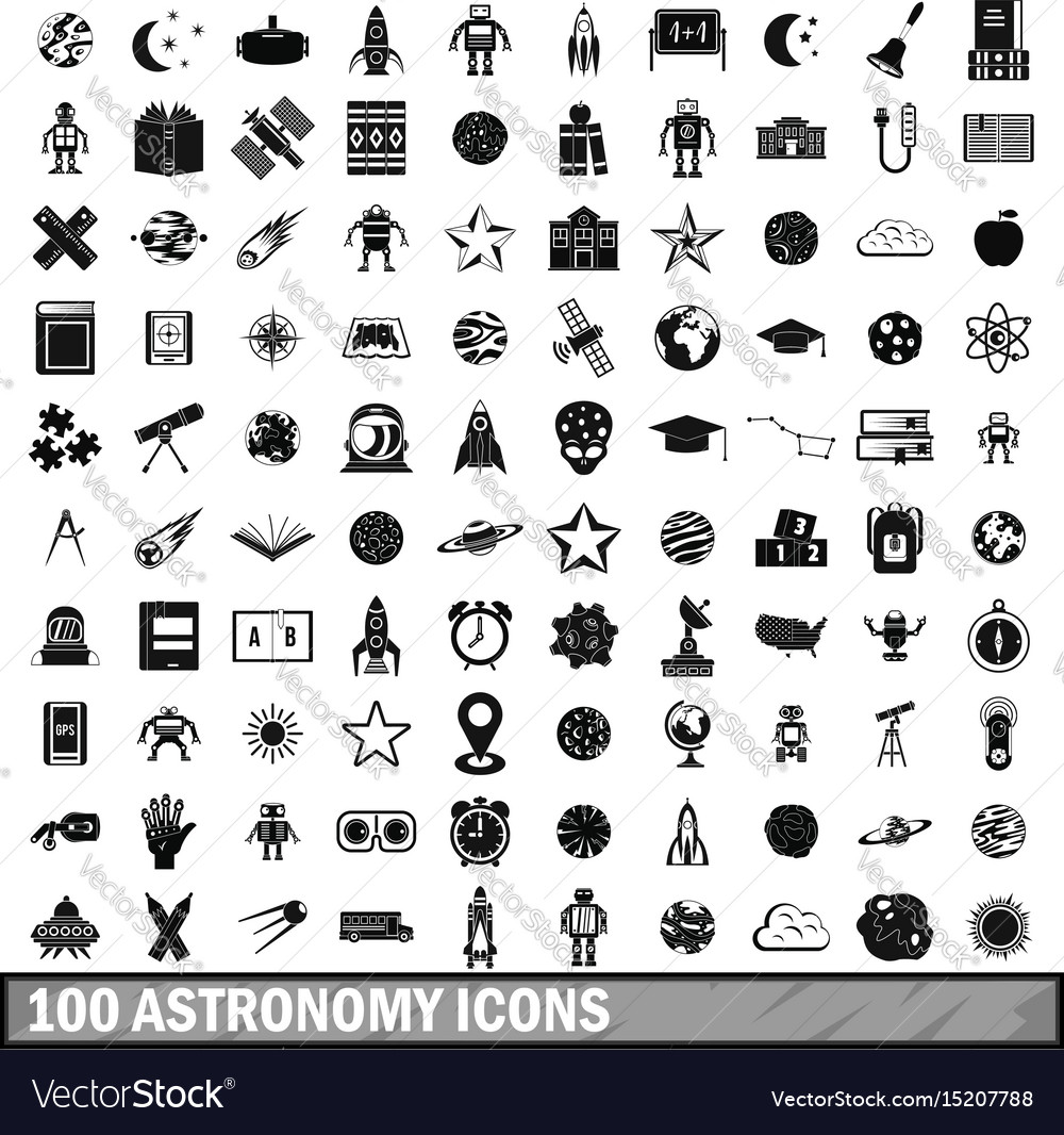 100 astronomy icons set simple style Royalty Free Vector