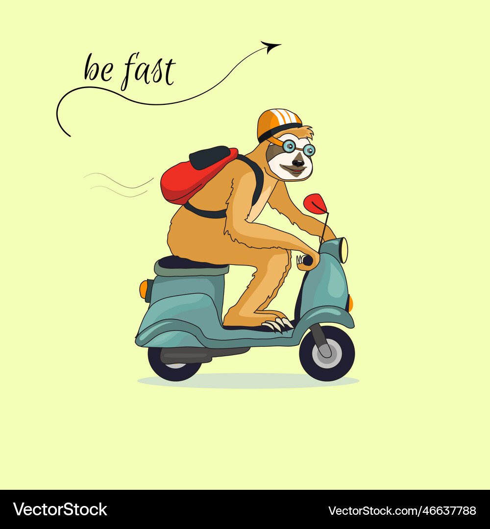 Adorable sloth riding a blue scooter a sloth Vector Image