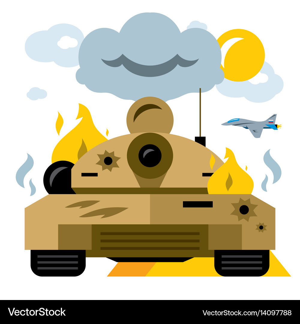 Battle tank crash flat style colorful Royalty Free Vector