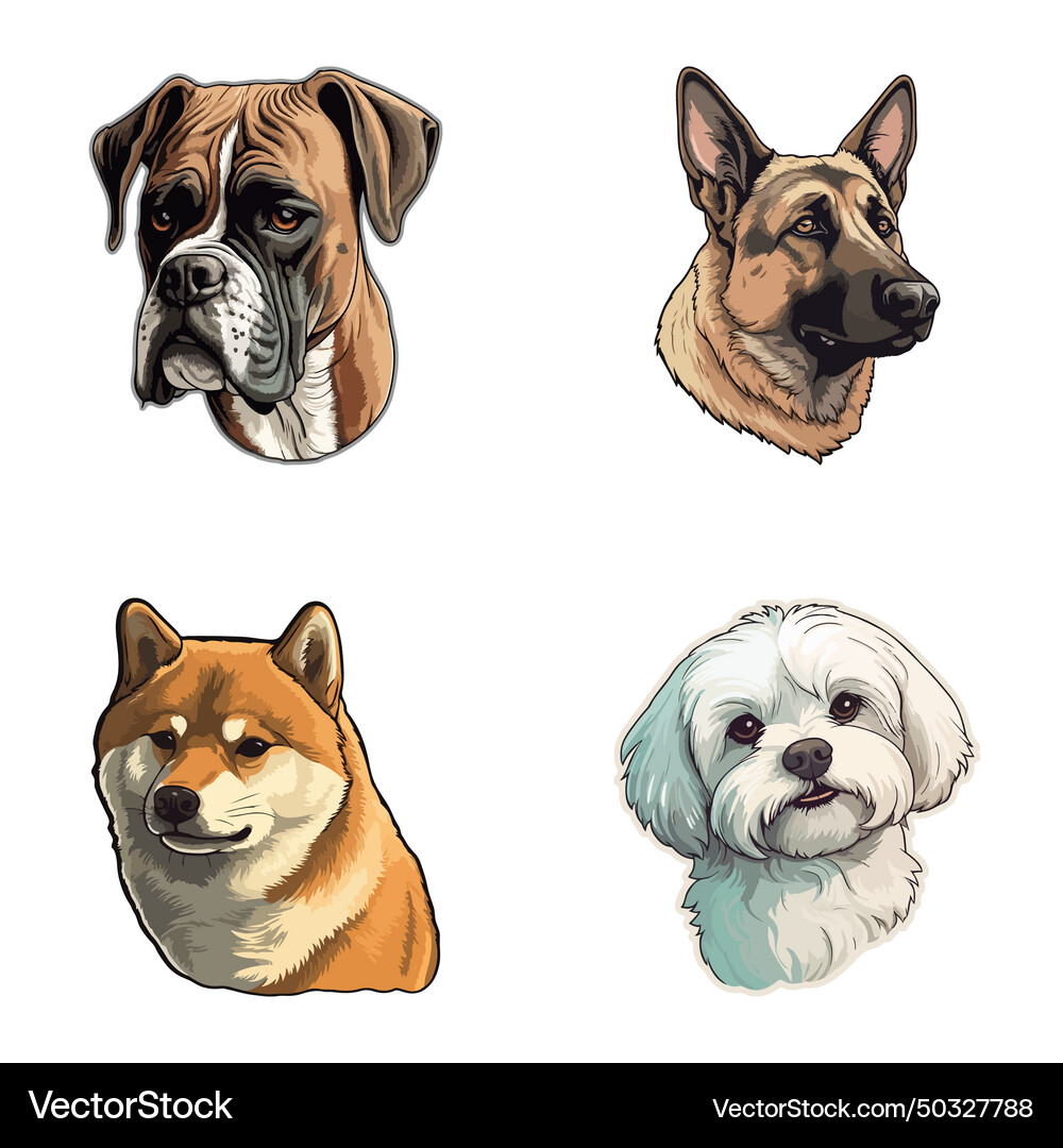 Dog stickers flat icon set isolated on white Vector Image
