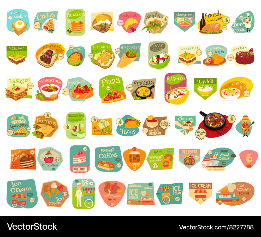 Food stickers big set Royalty Free Vector Image