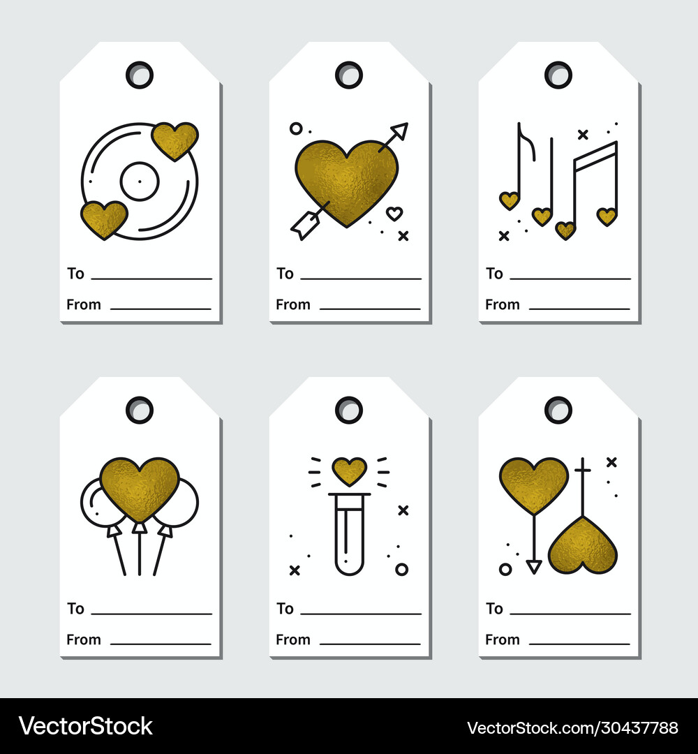 Gold gift tags design on white background love Vector Image