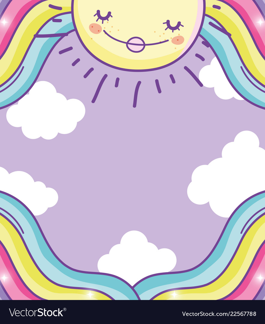 Happy sun with beauty rainbow and clouds Vector Image