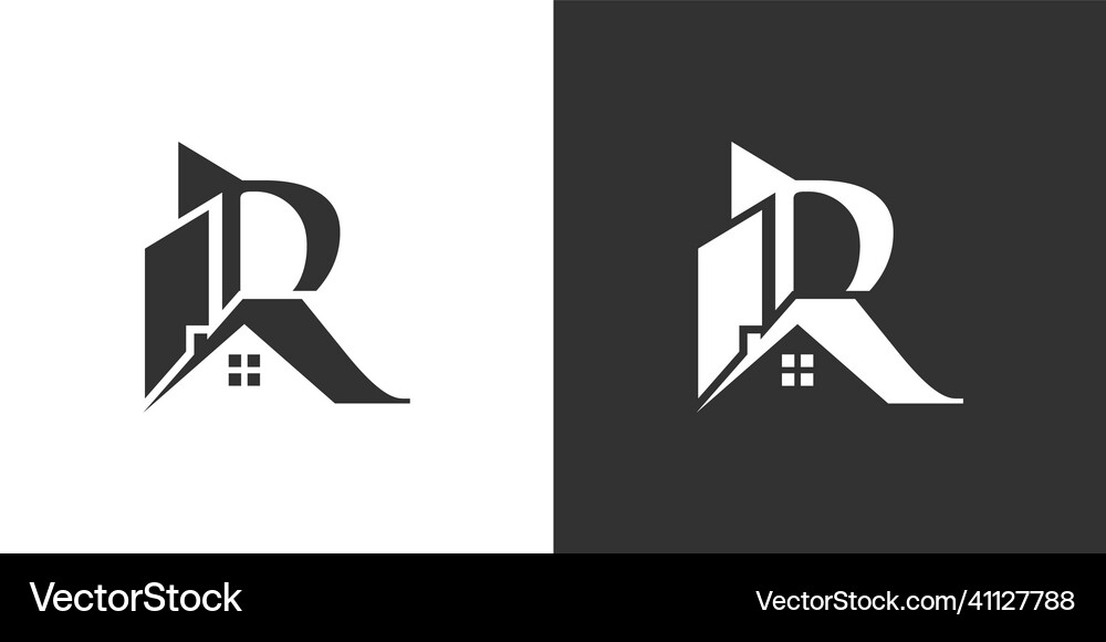 Letter r logo design and house design Royalty Free Vector