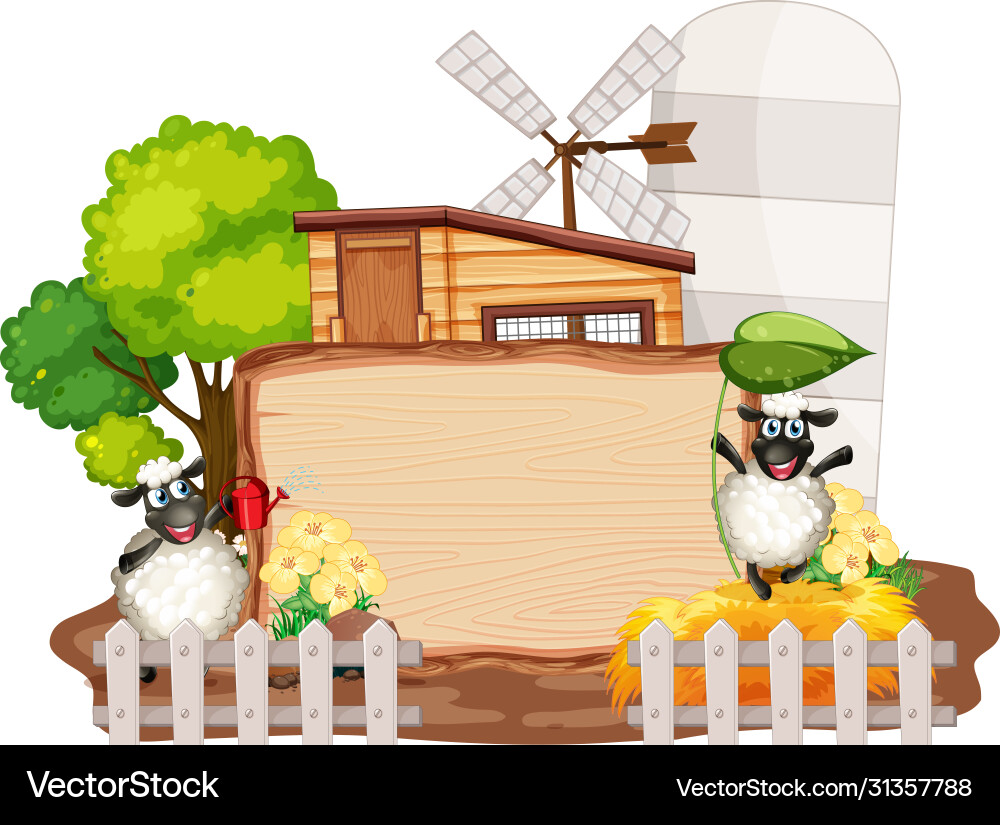 Sign template with animals in garden background Vector Image