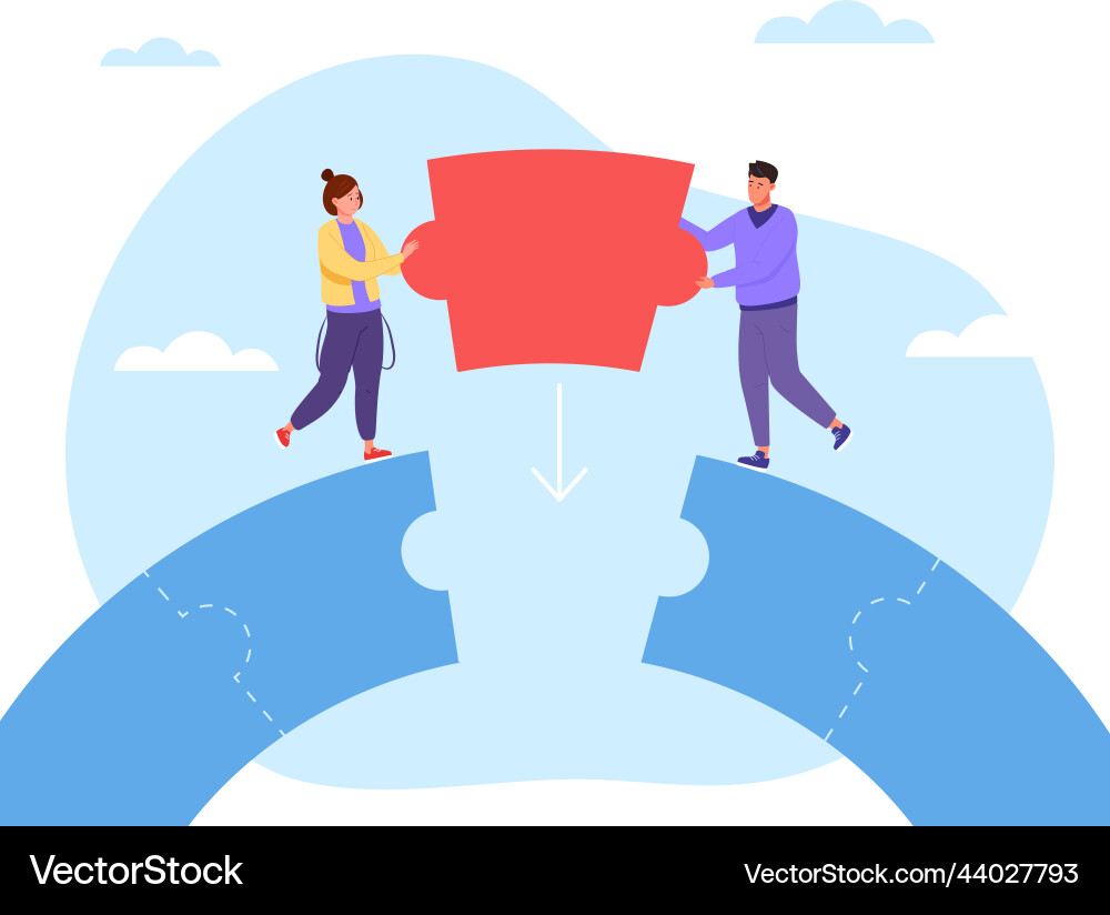 Business bridge puzzle gender collaboration Vector Image