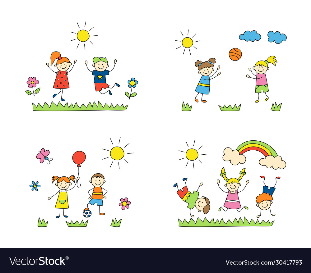 Fun children play outdoors cute doodle kids boys Vector Image