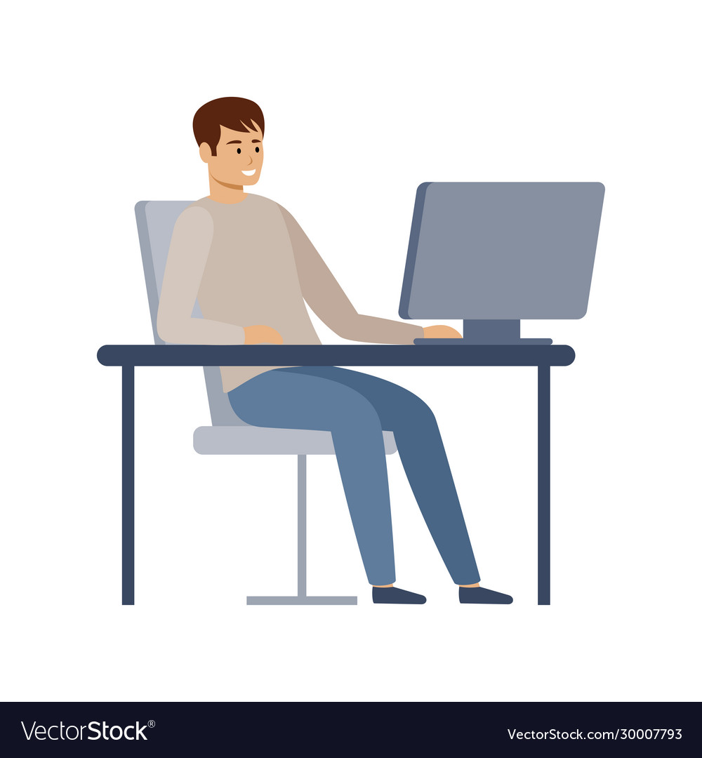 Male manager is working on a computer Royalty Free Vector