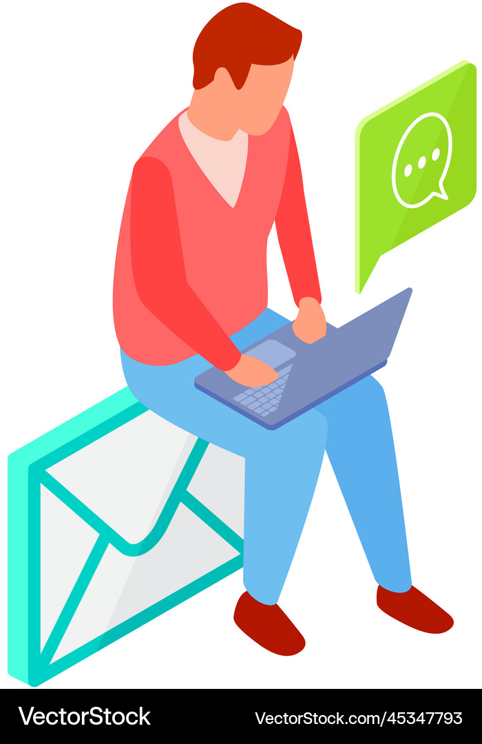 Person sitting with laptop viewing information Vector Image