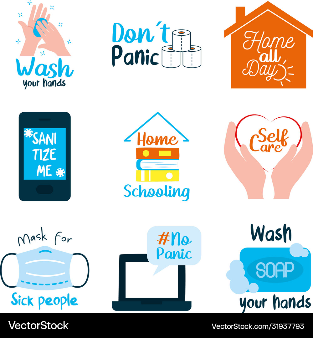 Washing hands and coronavirus messages icon set Vector Image