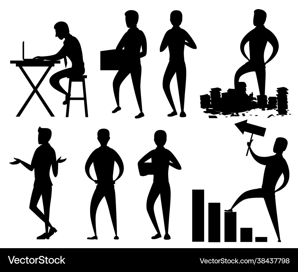 Black silhouette businessman working character Vector Image