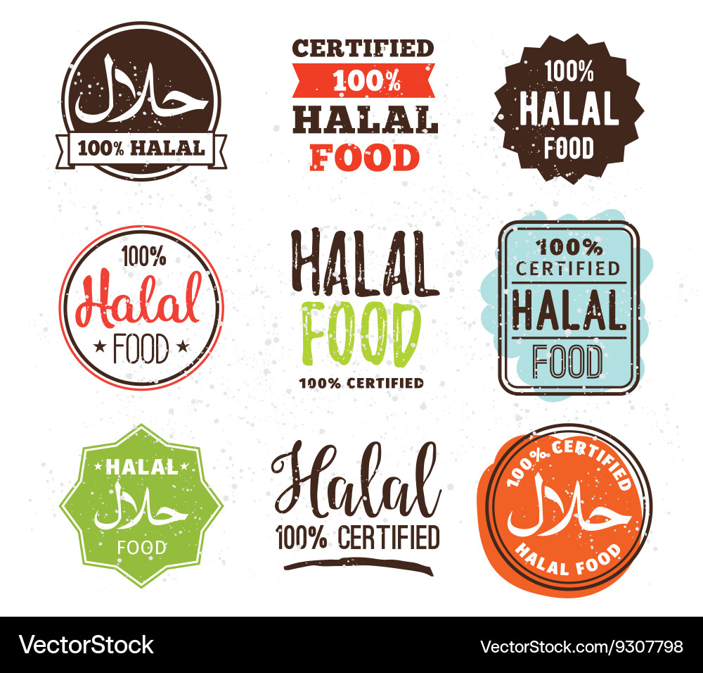 Halal food labels set Badges design Royalty Free Vector