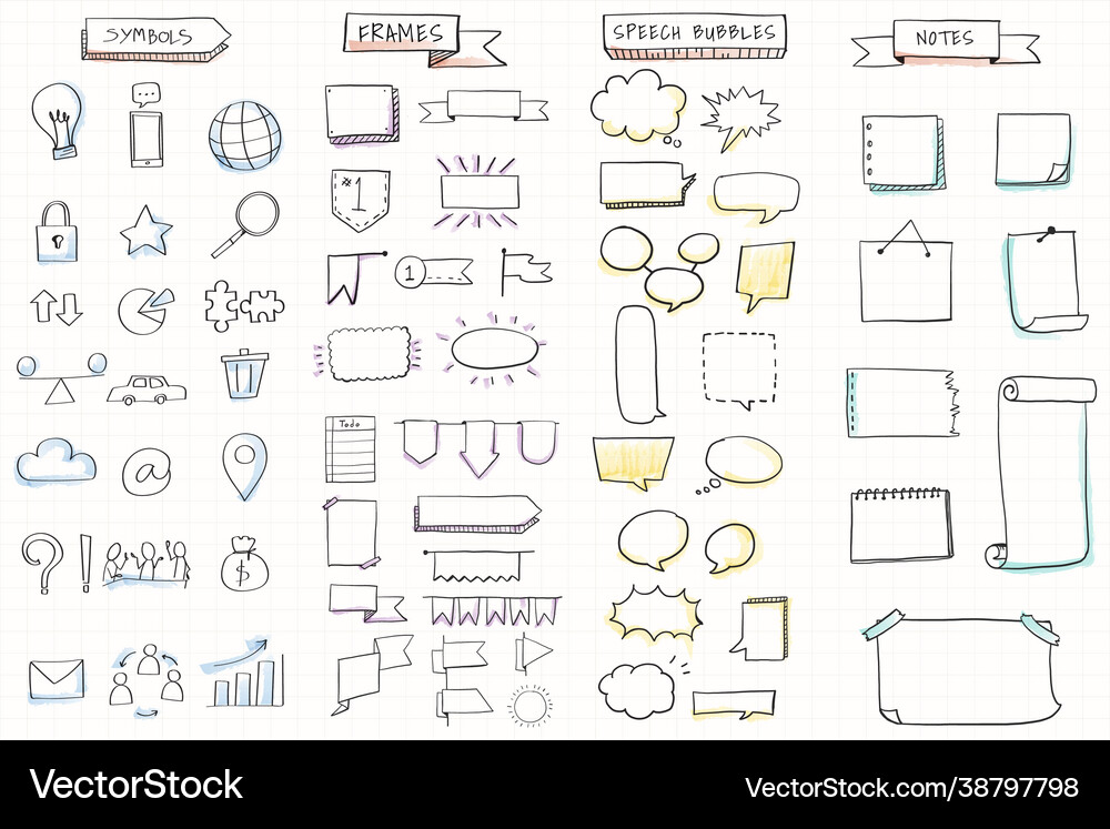 Hand drawn visual thinking elements set Royalty Free Vector