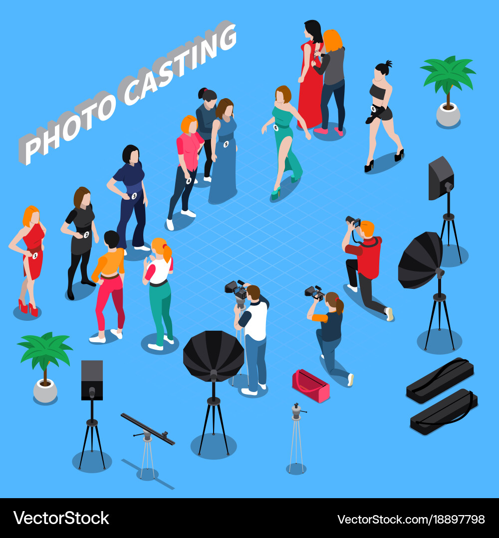 Photo casting isometric composition Royalty Free Vector
