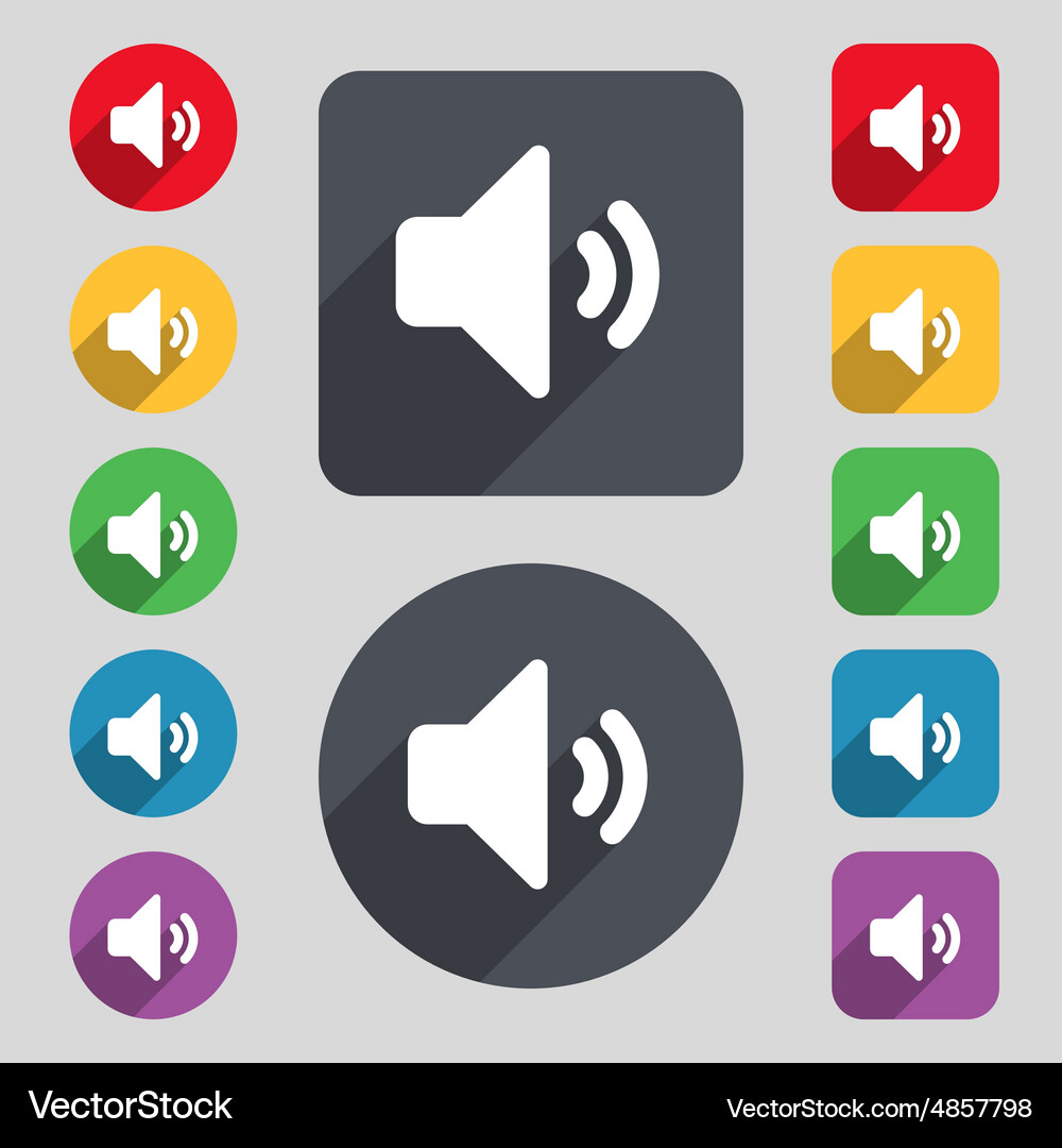 Speaker volume sound icon sign a set 12 colored Vector Image