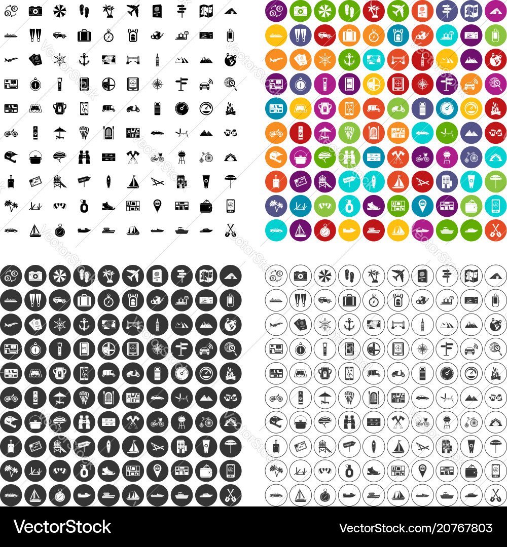 100 travel icons set variant Royalty Free Vector Image