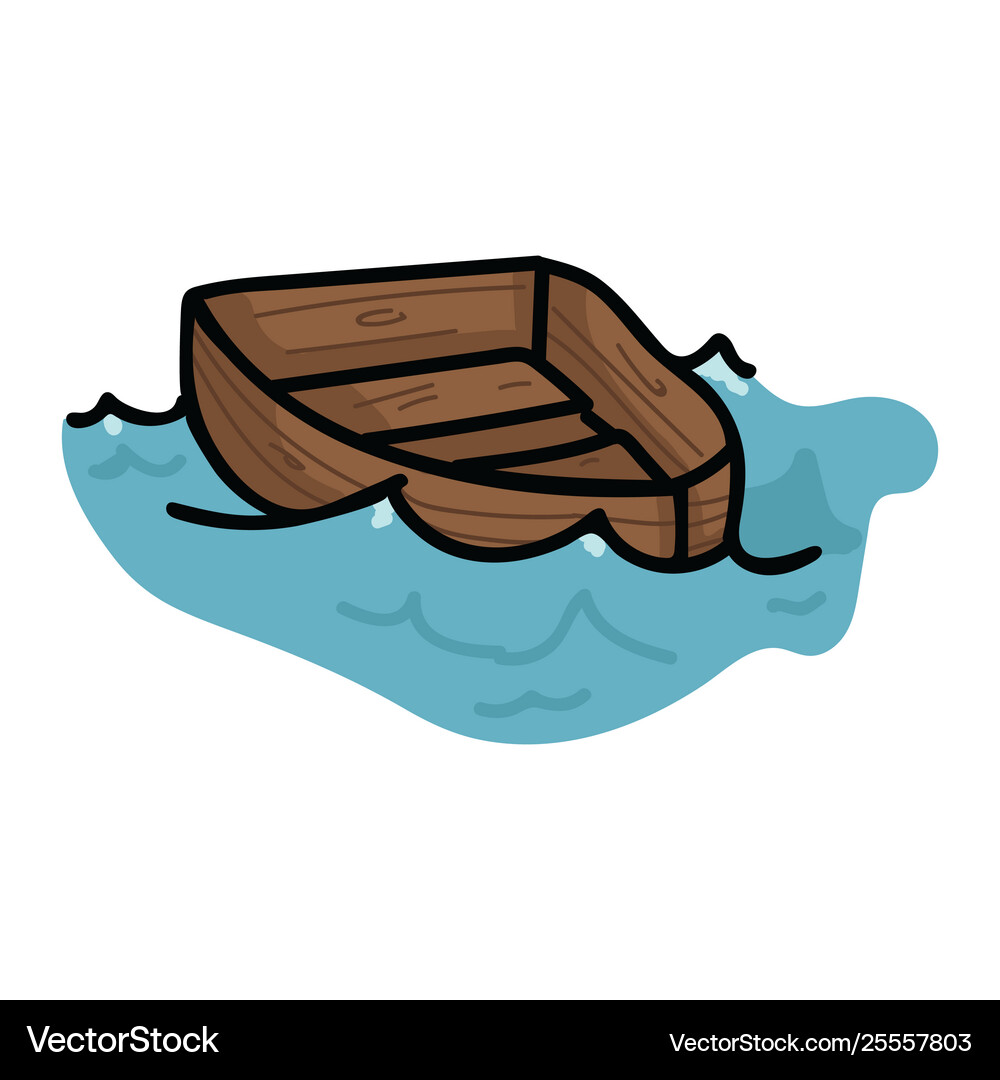 Cute sailing boat on waves cartoon Royalty Free Vector Image