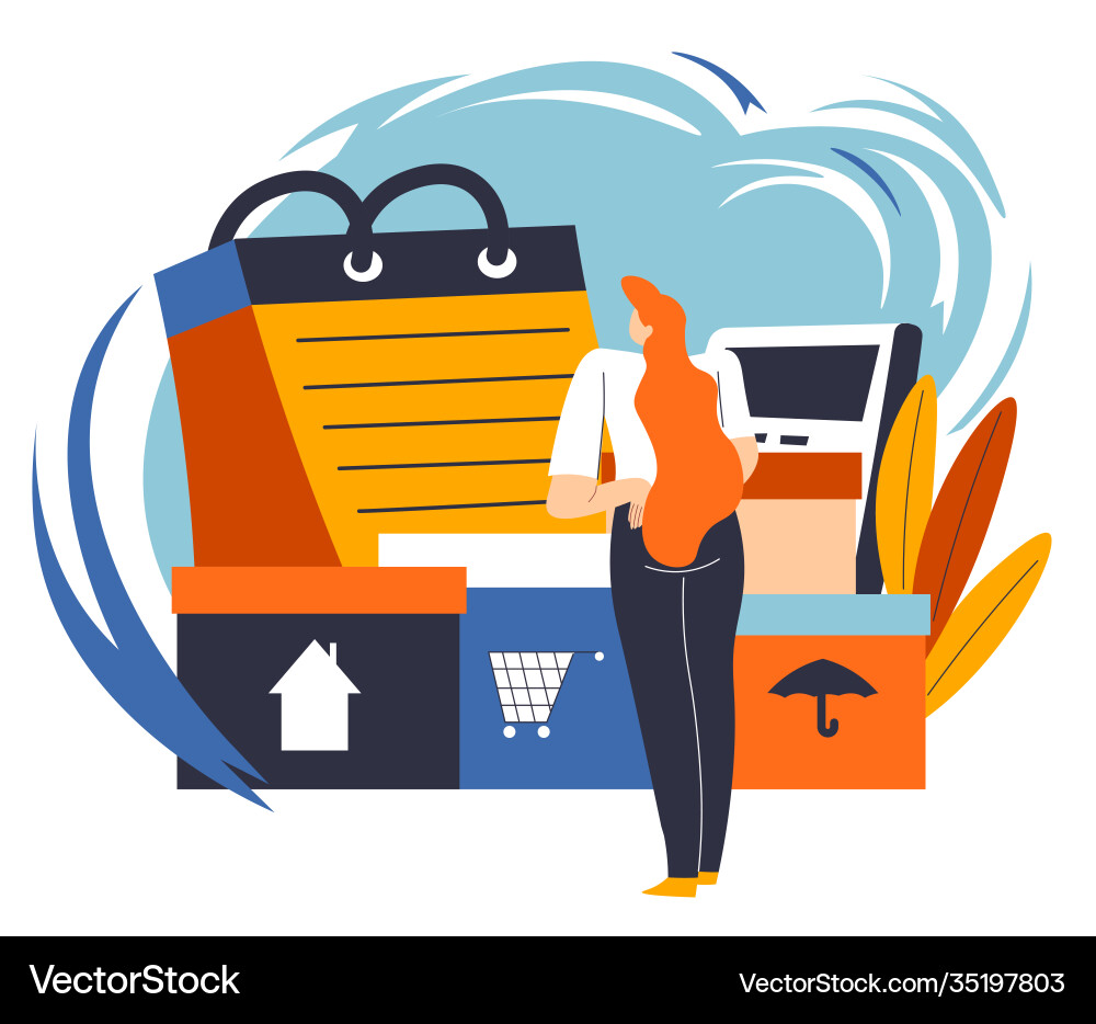 Female character thinking on spending money Vector Image