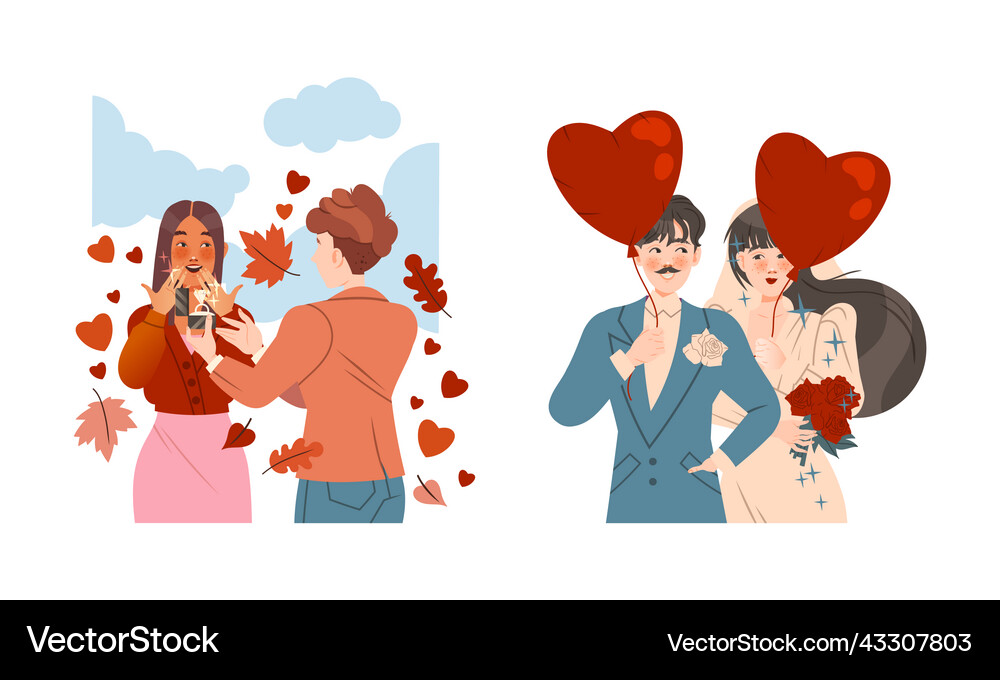 Happy people in romantic relationships set young Vector Image