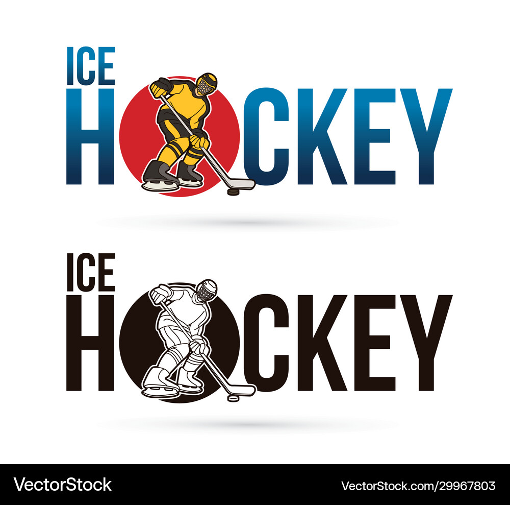 Ice hockey text with player action Royalty Free Vector Image