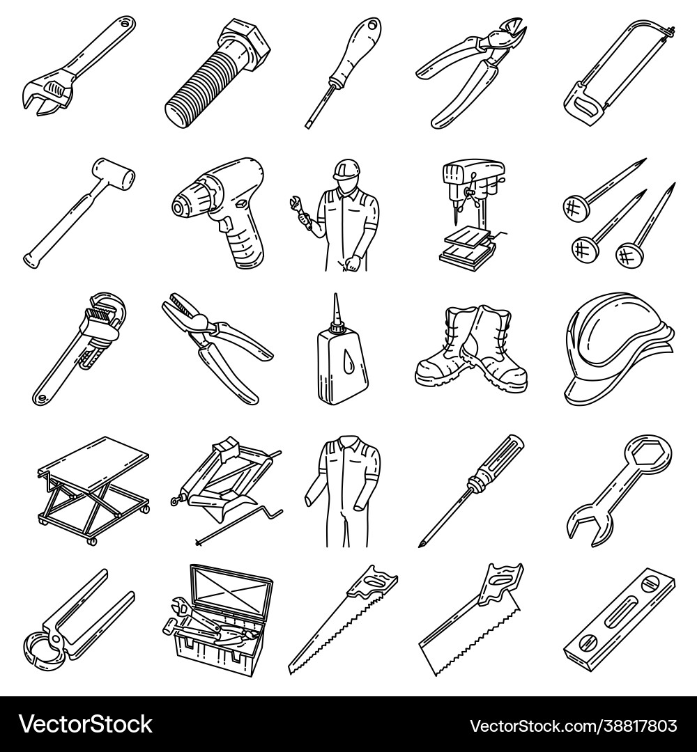 Mechanical set icon doodle hand drawn or outline Vector Image