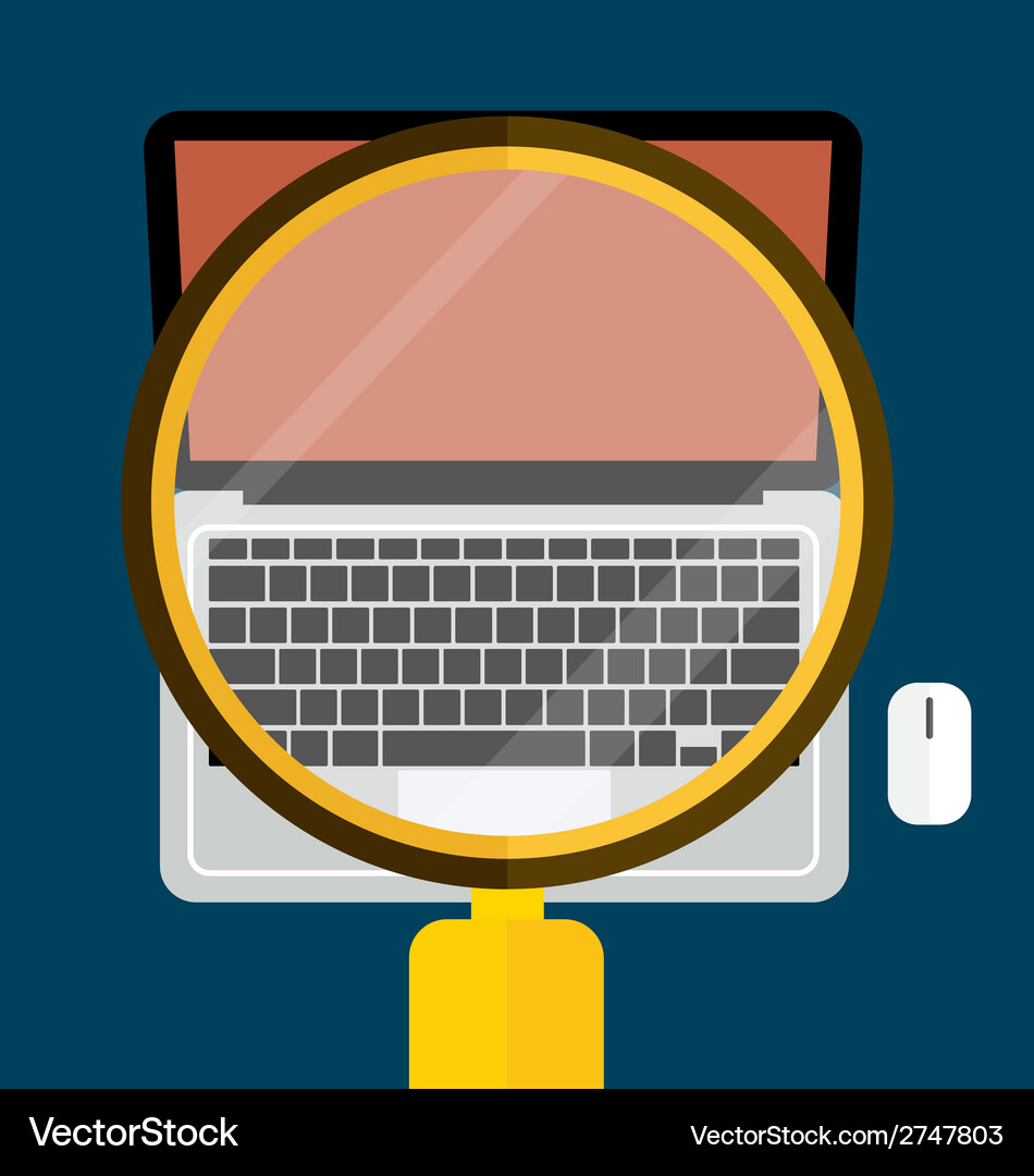 Modern laptop with magnifying glass Royalty Free Vector