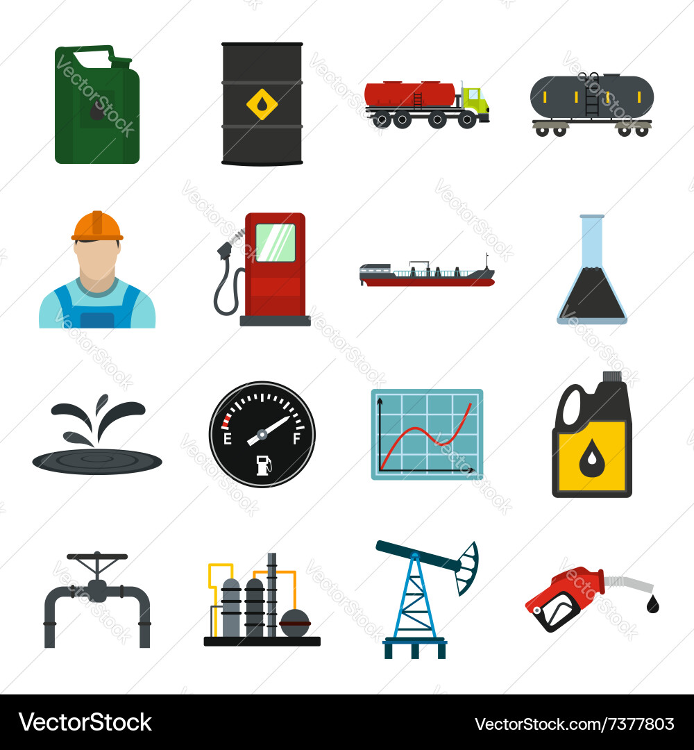 Oil industry flat icons set Royalty Free Vector Image