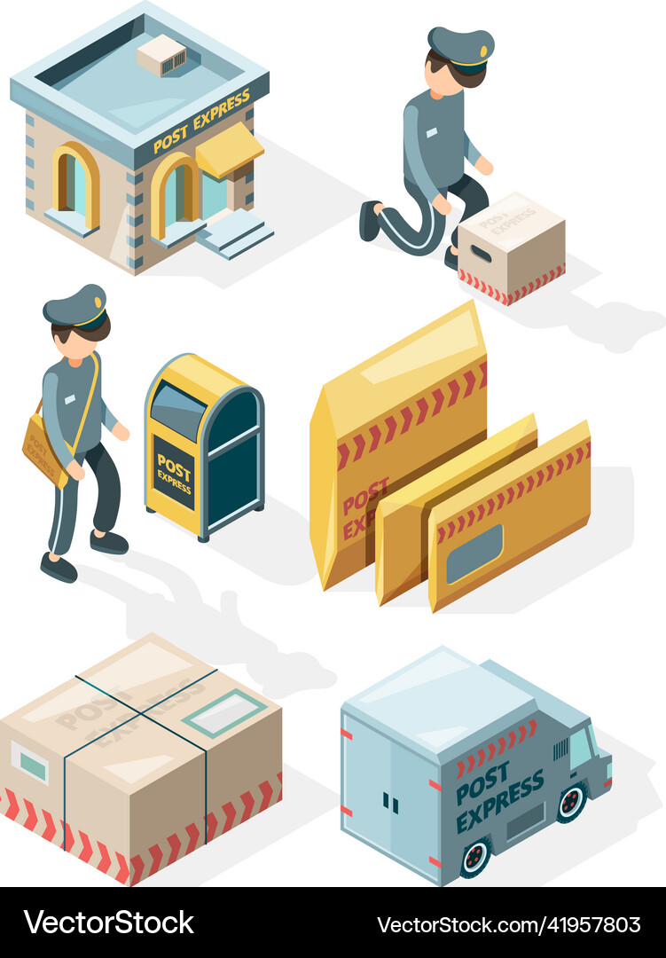 Postal service cargo delivery office postcards Vector Image