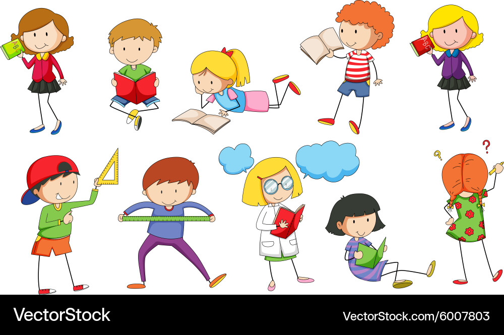 Set of children studying Royalty Free Vector Image