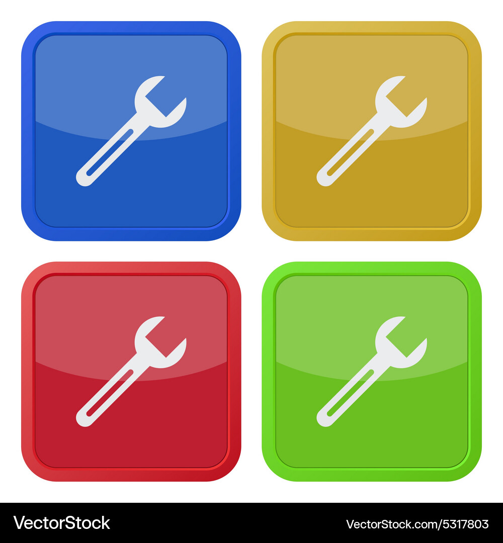 Set of four square icons with spanner Royalty Free Vector
